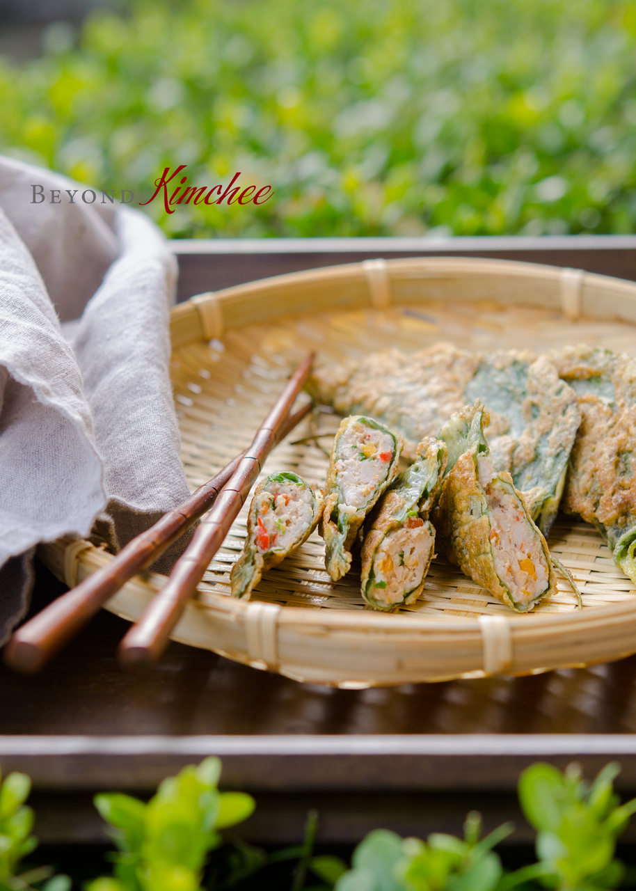 Perilla Leaves dumplings with Pork (Kkaennip-jeon) | Beyond Kimchee