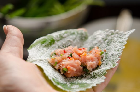 Perilla Leaves dumplings with Pork (Kkaennip-jeon) | Beyond Kimchee