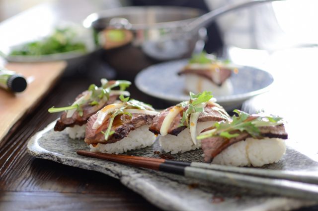 Beef Steak Sushi with Teriyaki Sauce | Beyond Kimchee